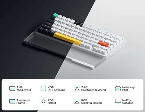 nuphy Halo75 Mechanical Gaming Keyboard, 75% RGB Hot-swap Wireless Keyboard, Supports Bluetooth、2.4G and Wired Connection,Compatible with Mac and Windows-White(Baby Kangaroo)
