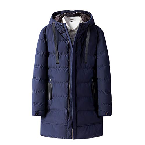 Men's Winter Overcoat Mid Length Pure Color Coat Thickened Hoodie Cotton padd Winter Warm Slim Fit Heavyweight Jacket Coat