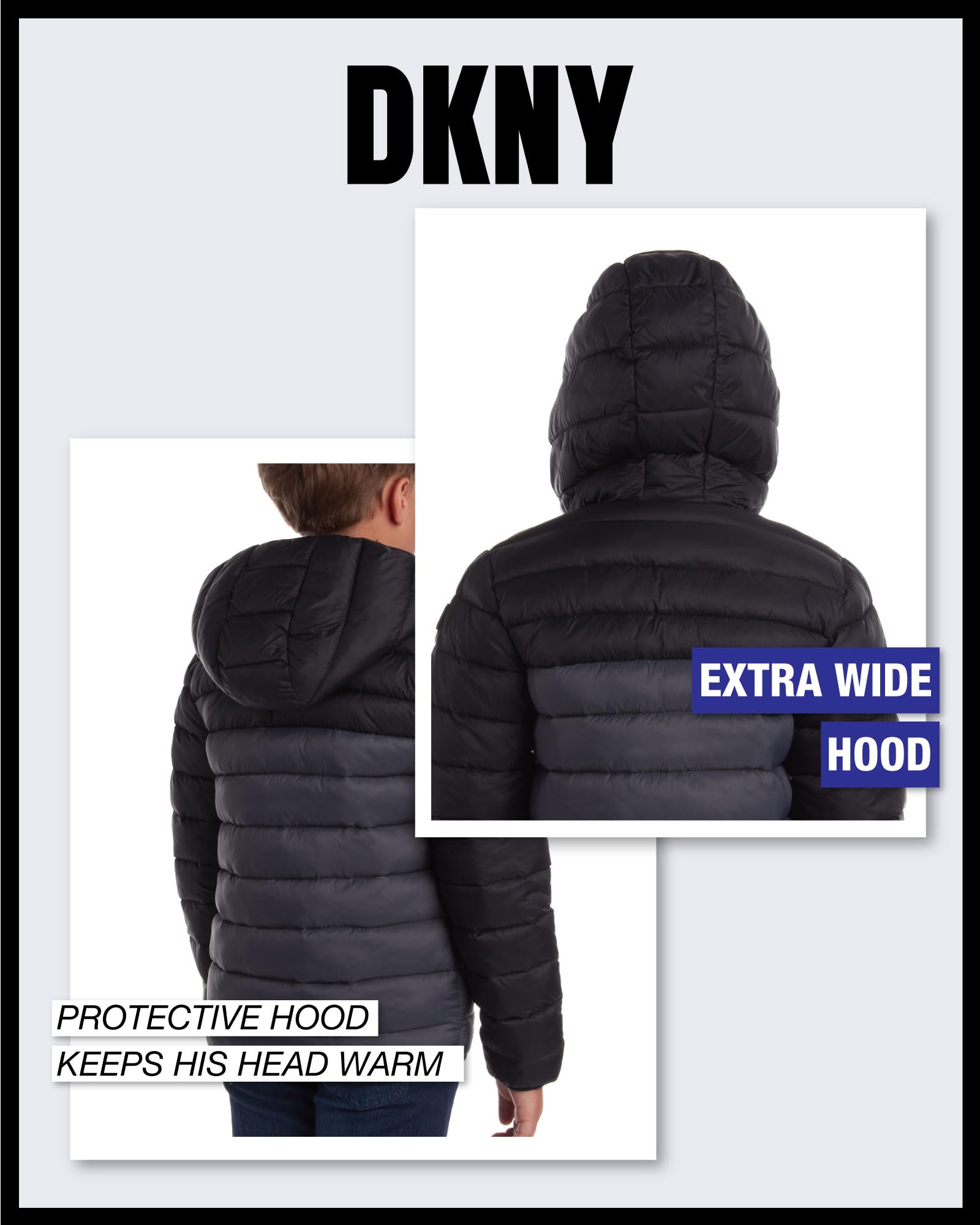 DKNY Boys Jacket – Midweight Insulated Quilted Outerwear Parka Puffer Coat – Water Resistant Boys Winter Hooded Jacket (8-20), Size 10-12, Charcoal/Black