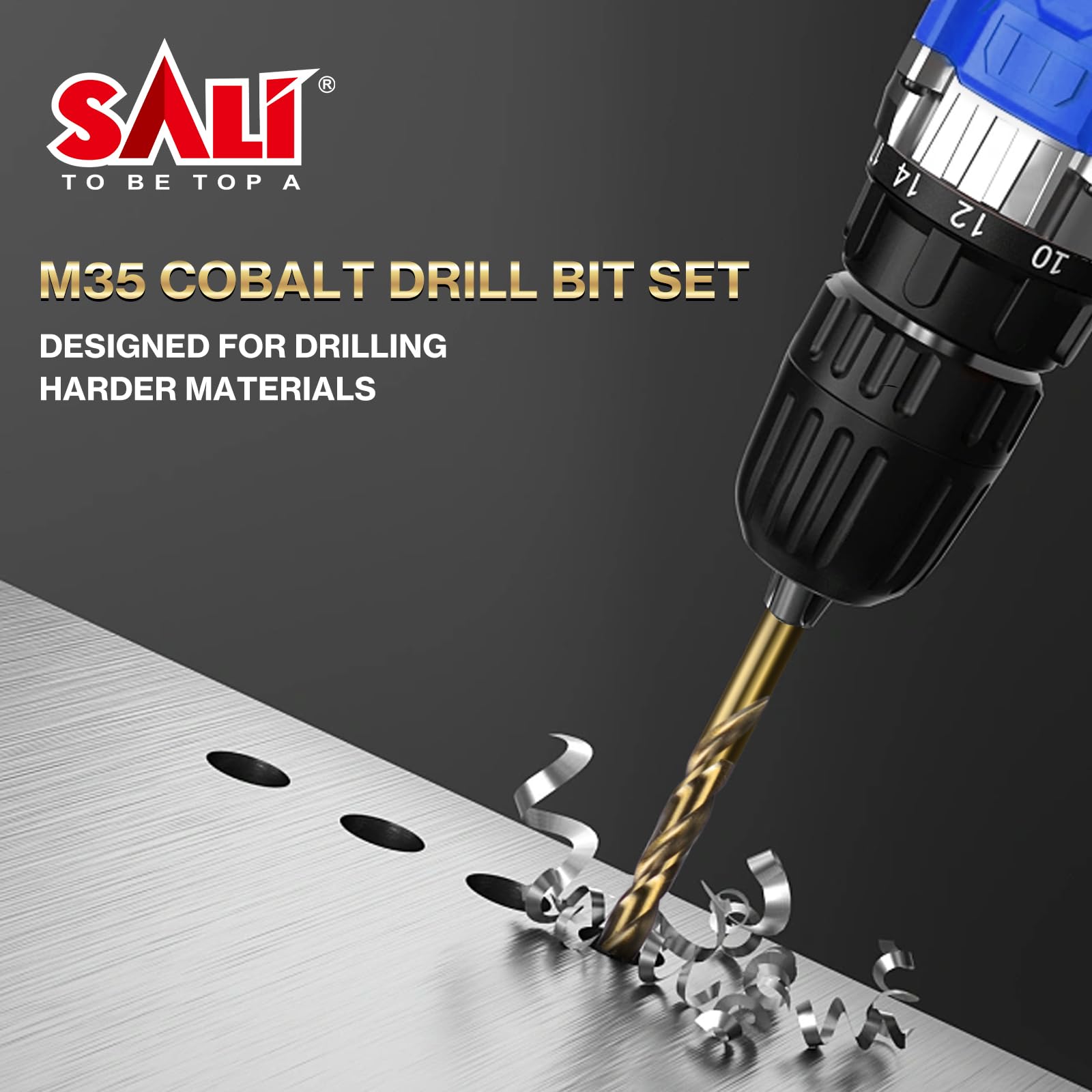 SALI Cobalt Drill Bit Set, 10Pcs 1/4" M35 High Speed Steel Jobber Length Drill Bit Kit for Hardened Metal, Stainless Steel, Cast Iron, Wood and Plastic, with Index Storage Case