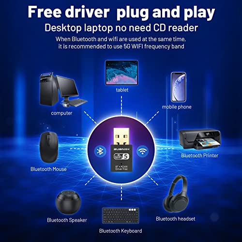 USB WiFi Bluetooth Adapter 2-in-1,Bluetooth Wireless External Receiver,600Mbps 2.4/5.8Ghz Dual Band Wireless Network,Plug and Play, for PC/Laptop/Desktop,Support Win7/8/8.1/10/Win 11