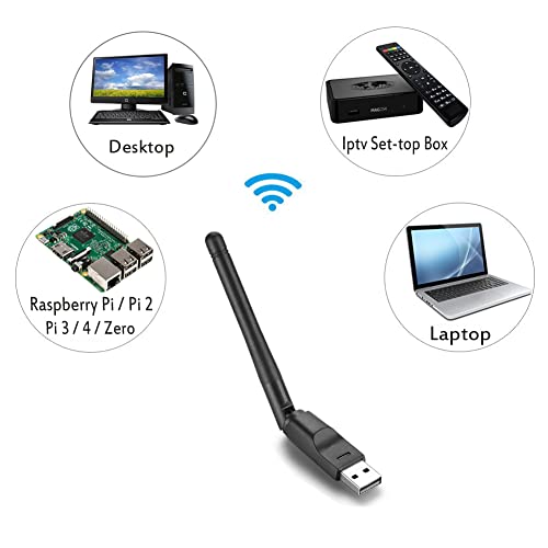 150Mbps USB WiFi Adapter, LOTEKOO RT5370 Chip Wireless Network Card Adapter for Desktop Laptop Windows, MAC OS, Linux, Raspberry Pi /Pi 2 3 4 Zero, Mag Set-Top Box