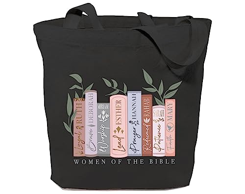 GXVUIS Women Of The Bible Canvas Tote Bag for Women Aesthetic Religious Books Reusable Grocery Shopping Bags Christian Gifts Black