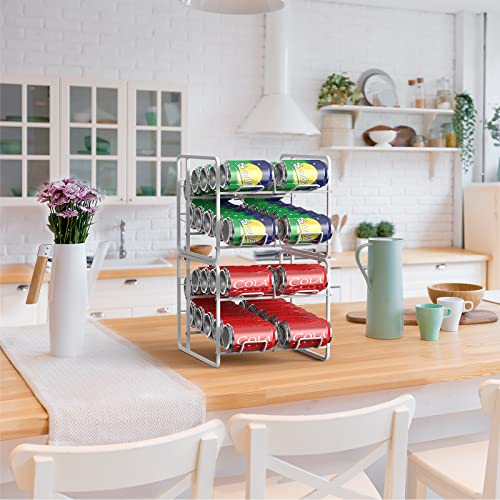 smusei Stackable Soda Can Organizer Soda Rack Holder for Pantry 4 Tier Beverage Can Dispenser Cola Storage Rack for Kitchen Cabinets Countertop, Holds 40 12oz Soda Cans or Canned Food - Matte White