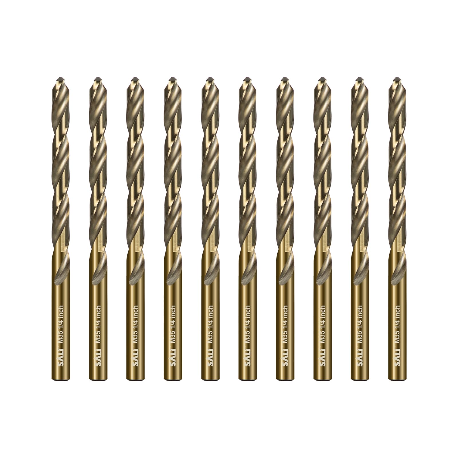 SALI Cobalt Drill Bit Set, 10Pcs 1/4" M35 High Speed Steel Jobber Length Drill Bit Kit for Hardened Metal, Stainless Steel, Cast Iron, Wood and Plastic, with Index Storage Case