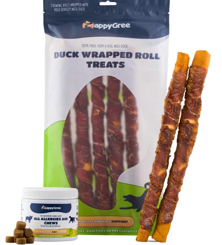 HAPPYGREE Made in USA Premium Dog Treats - Duck & Chicken Wrapped Rolls for Large & Small Dogs - NO Additives, NO Filler, NO GMO - Duck & Chicken Breast Fillets - Chews Treats for Dogs - Organic