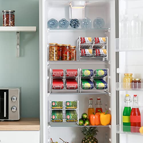 smusei Stackable Soda Can Organizer Soda Rack Holder for Pantry 4 Tier Beverage Can Dispenser Cola Storage Rack for Kitchen Cabinets Countertop, Holds 40 12oz Soda Cans or Canned Food - Matte White