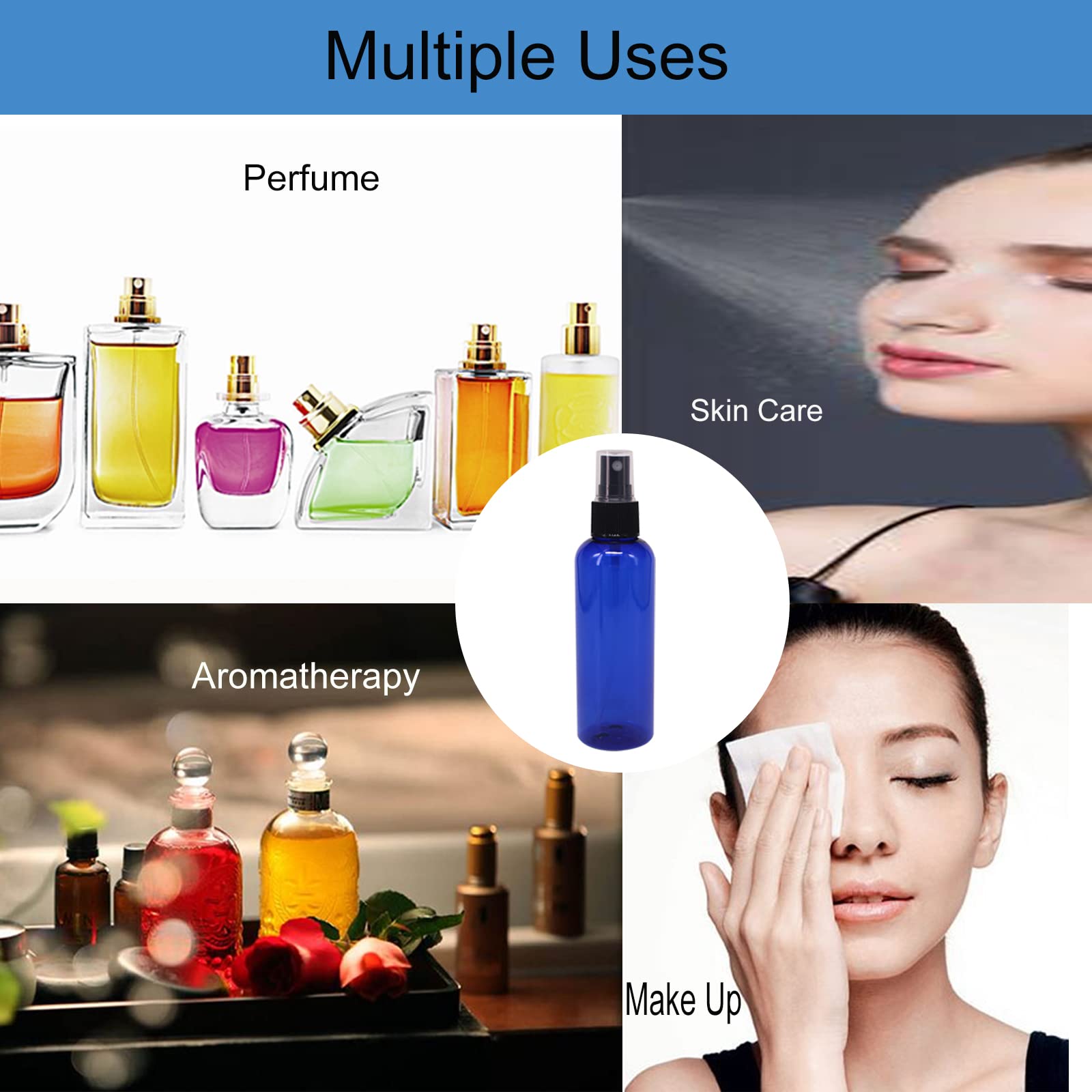 BPFY 12 Pack 3.3 oz Blue Plastic Spray Bottles For Essential Oils, Perfumes, Cosmetics, Alcohol, Fine Mist Spray Bottle, Cosmetic Spray Bottle, Refillable Liquid Conainters