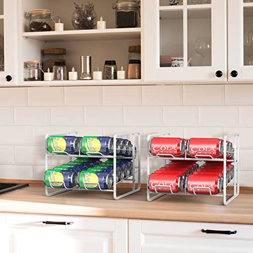 smusei Stackable Soda Can Organizer Soda Rack Holder for Pantry 4 Tier Beverage Can Dispenser Cola Storage Rack for Kitchen Cabinets Countertop, Holds 40 12oz Soda Cans or Canned Food - Matte White