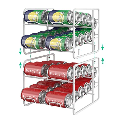smusei Stackable Soda Can Organizer Soda Rack Holder for Pantry 4 Tier Beverage Can Dispenser Cola Storage Rack for Kitchen Cabinets Countertop, Holds 40 12oz Soda Cans or Canned Food - Matte White