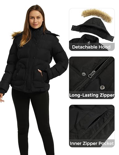 wantdo Women Waterproof Winter Jacket Fur Hood Thicken Parka Jacket (Black, Small)