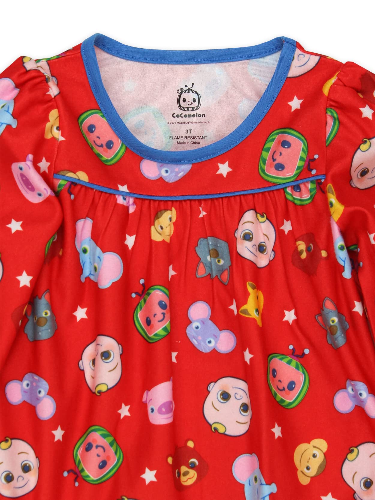 CoComelon Infant and Toddler Girls Flannel Granny Gown Nightgown Pajamas (24 Months, Red)