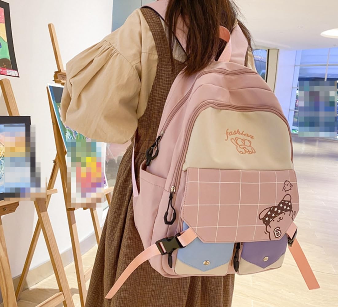 Zesenko Aesthetic Kawaii Back to School Bookbag Large Capacity Backpack for Teen Girls with Cute Pendant Daypack (pink)