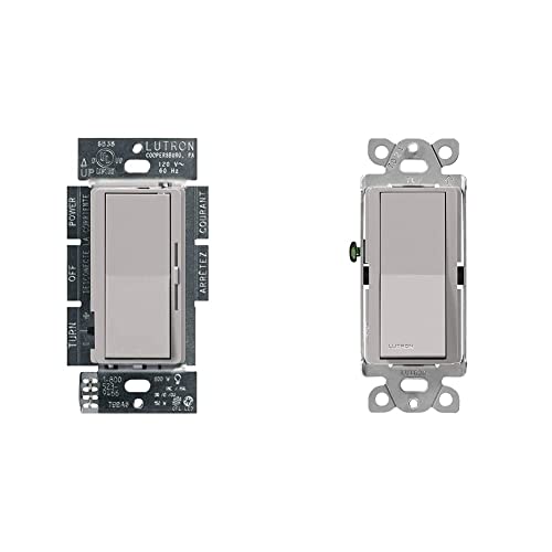 Lutron Diva LED+ Dimmer Switch for Dimmable LED, Halogen and Incandescent Bulbs, Single-Pole or 3-Way, DVCL-153P-GR, Gray & Claro On/Off Switch, 15-Amp, Single-Pole, CA-1PS-GR, Gray
