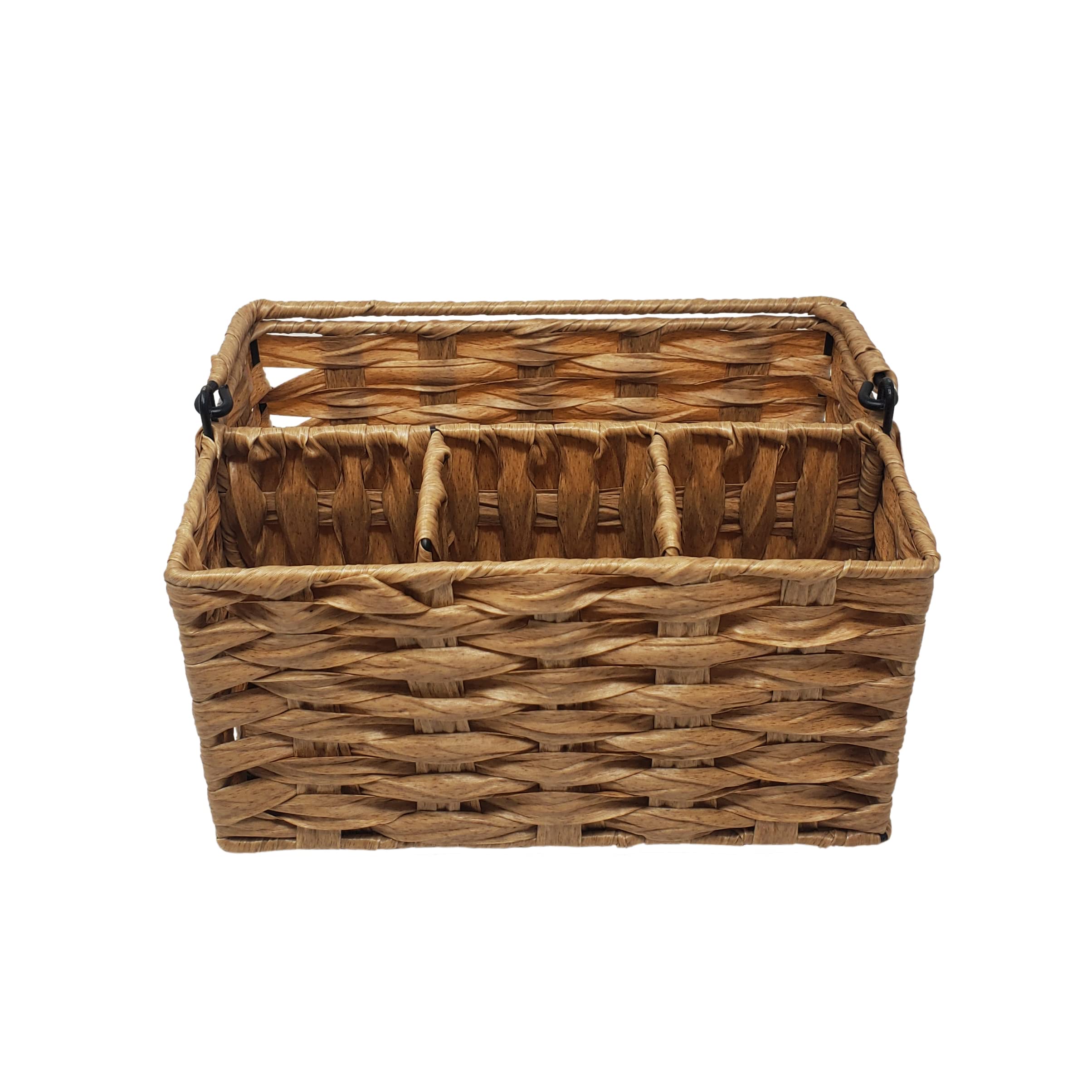 KOVOT Poly-Wicker Woven Cutlery Storage Organizer Caddy Tote Bin Basket for Kitchen Table, Cabinet, Pantry, Indoor & Outdoor - Woven Polypropylene | Measures 9.5" x 6.5" x 5"