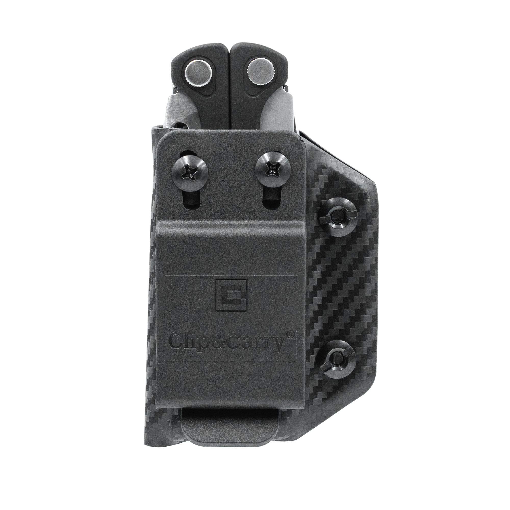 Clip & Carry Kydex Multitool Sheath for the Leatherman CHARGE - Made in USA - EDC Multi Tool Sheath Holder Holster Cover - Carbon Fiber Black
