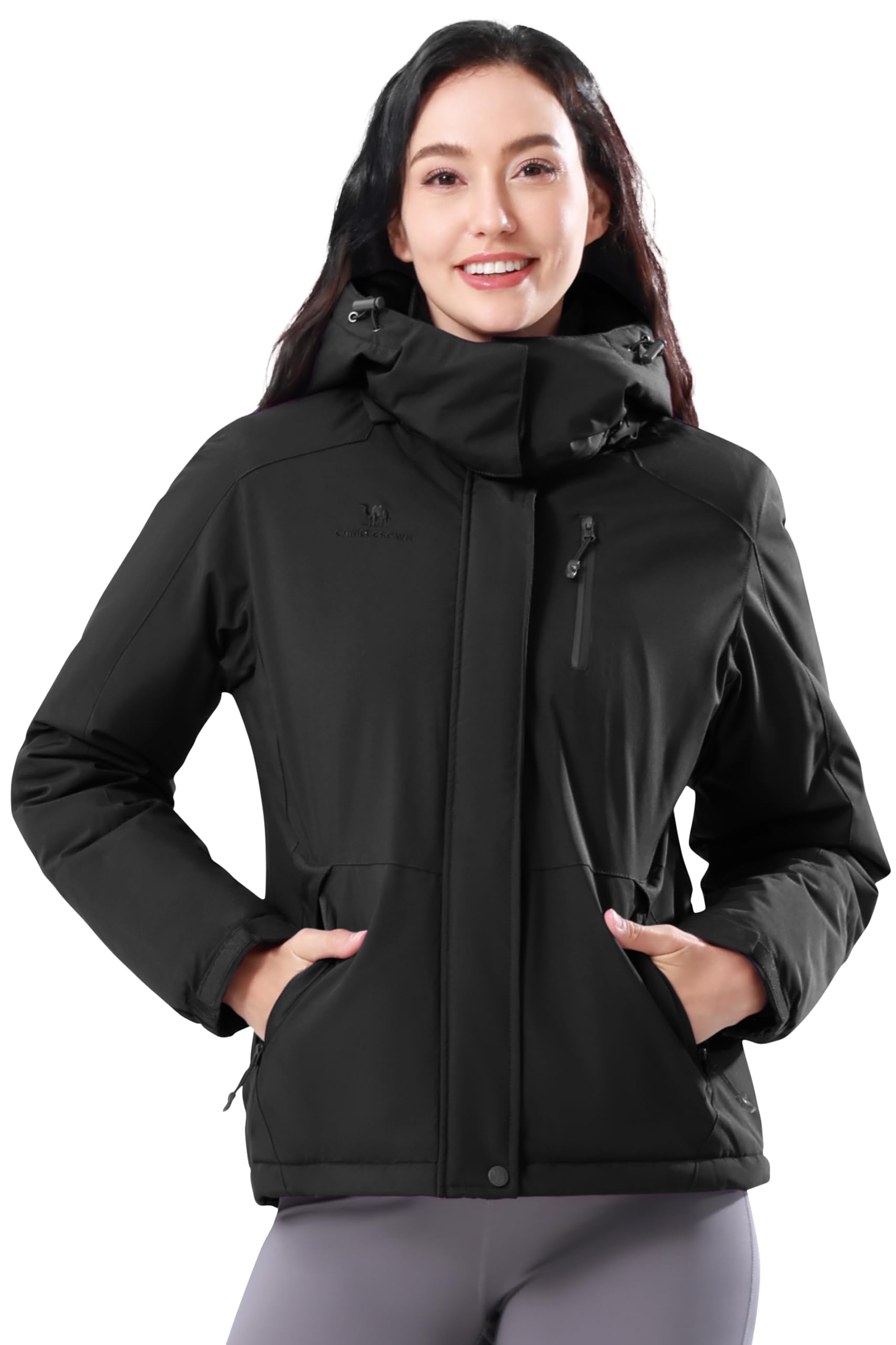 CAMELSPORTS Women's Waterproof Snow Ski Jakcet Fleece Warm Winter Coat Hooded Windproof Insulated Snowboarding Jacket