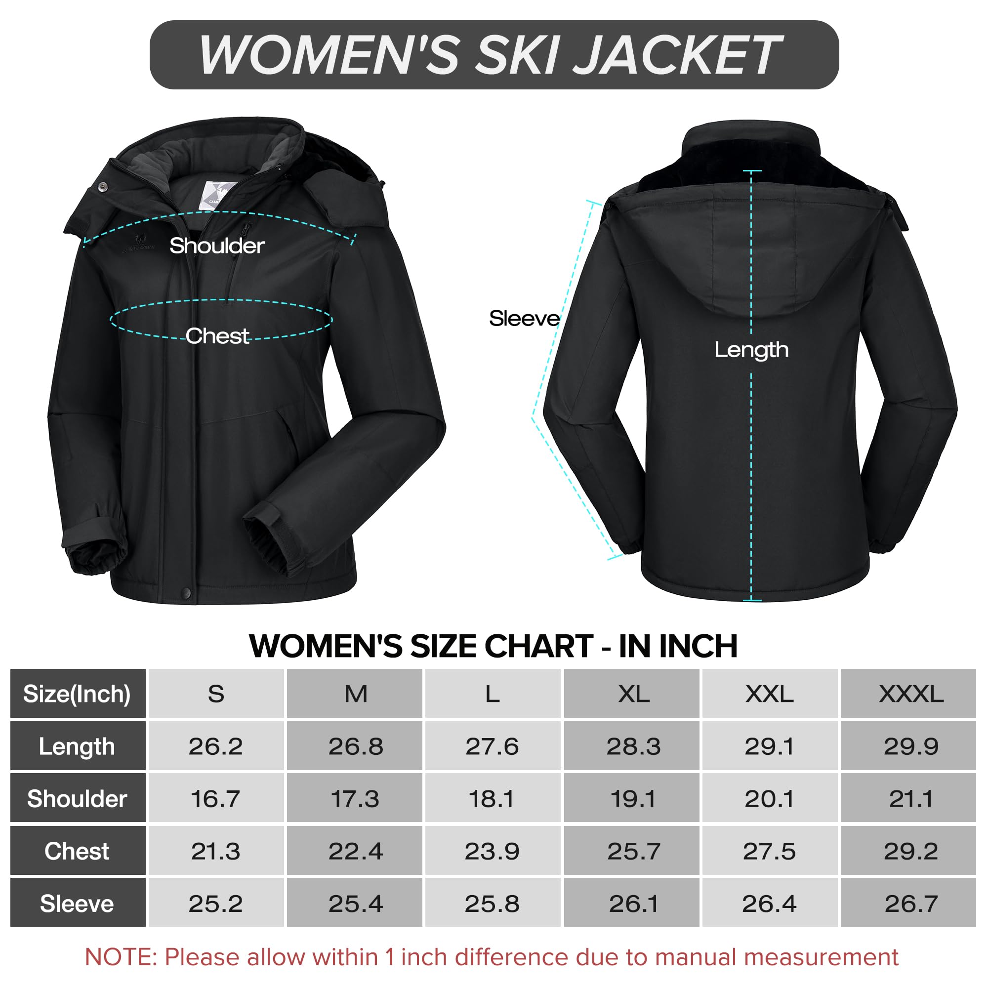 CAMELSPORTS Women's Waterproof Snow Ski Jakcet Fleece Warm Winter Coat Hooded Windproof Insulated Snowboarding Jacket