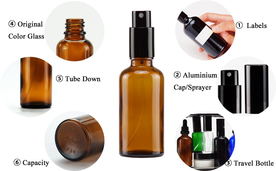 Yizhao Blue Glass Spray Bottles 2oz, with Small Fine Mist Spray, Metal Cap, Refillable for Essential Oil,Travel,Cleaning,Perfume,Aromatherapy,Makeup – 12 Pcs