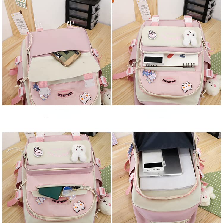 Donloise 5Pcs Kawaii Backpack with Aesthetic Pin Accessories Cute Laptop Ita Bag for Back to School Stationary Supplies (Black)