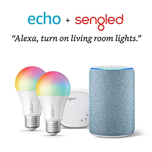 Echo (3rd Gen) Twilight Blue Bundle with Senged 2-pack smart bulb color starter kit