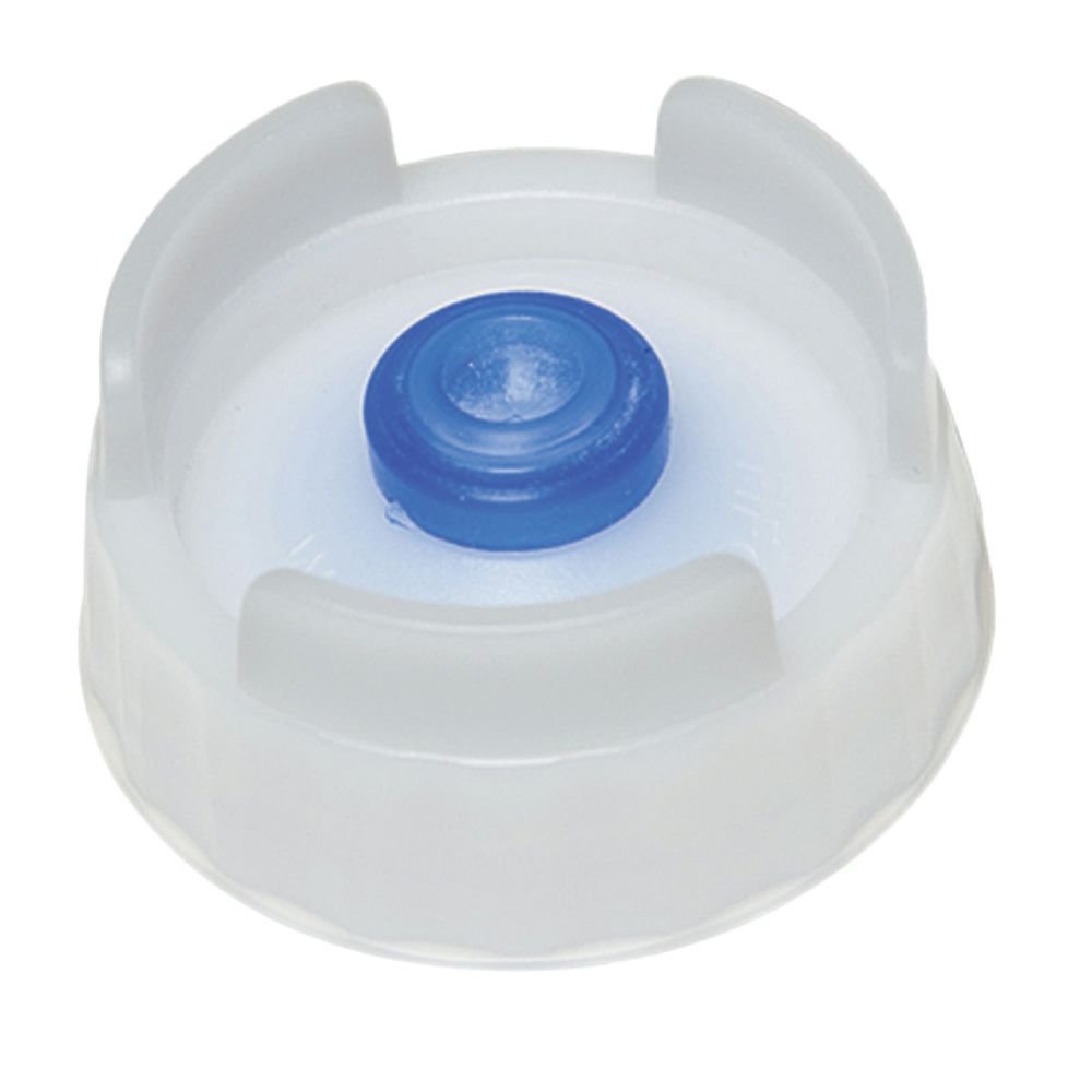 White Plastic FIFO Bottle Cap with Large Blue Dispensing Valve