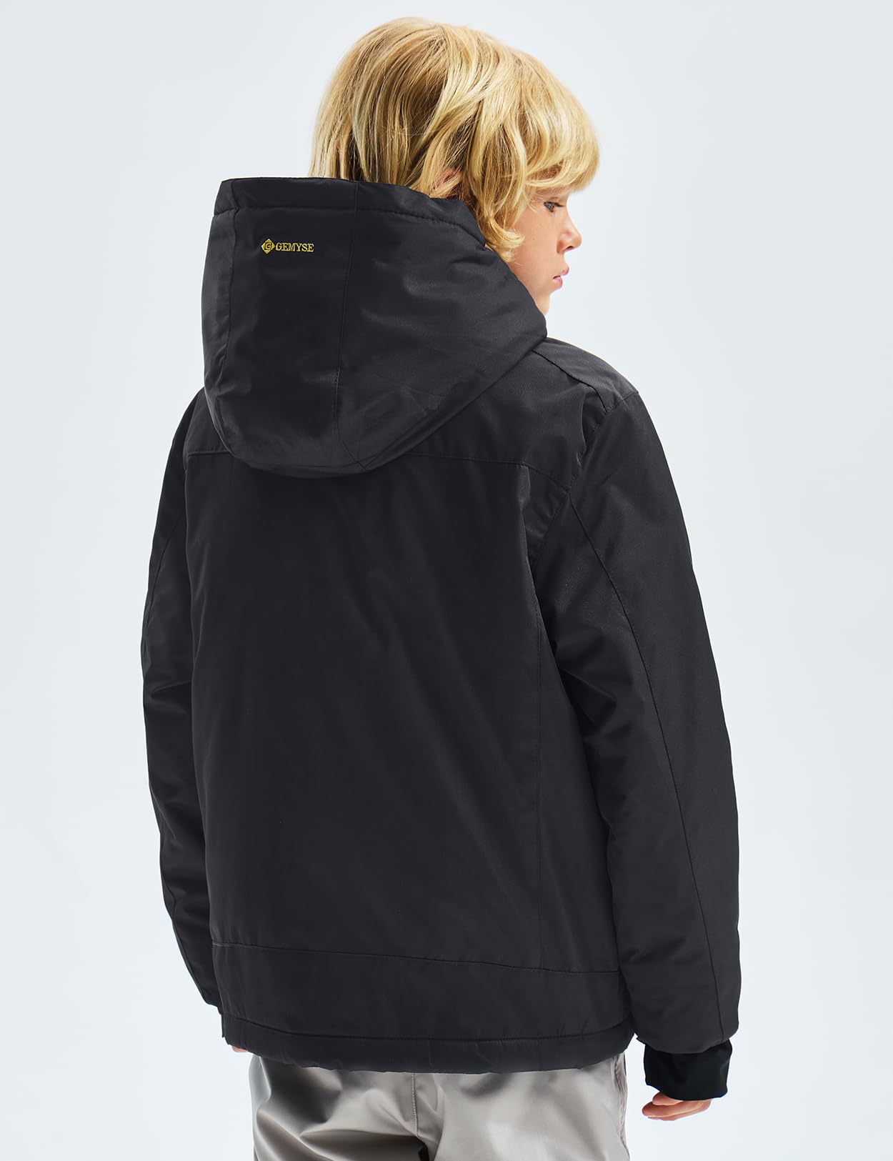 GEMYSE Boy's Waterproof Ski Snow Jacket Hooded Fleece Lined Windproof Winter Jacket (Black,10/12)
