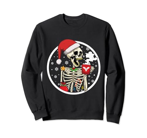 Skeleton Drinking Chocolate Winter December Christmas Sweatshirt