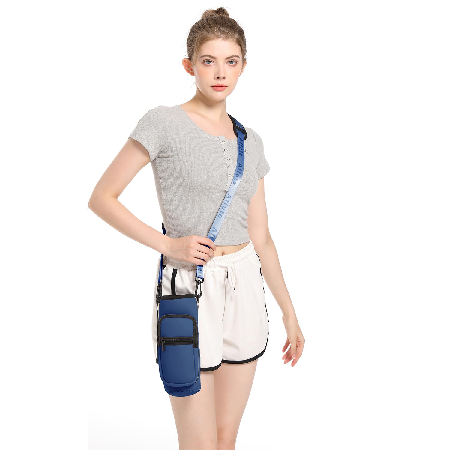 Affute Water Bottle Carrier Bag for 12-40 oz Bottles, with Adjustable Shoulder Strap,2 Pockets, Walking Camping Hiking Daypacks (RoyalBlue)