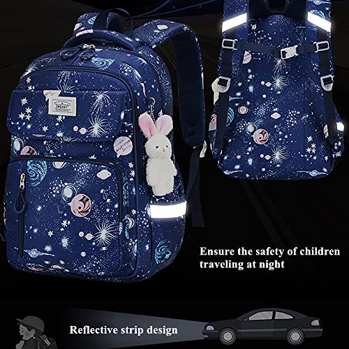 Cute Girls Backpack, Bunny School Backpack for Teen Girls, Elementary Middle Bookbag Galaxy Outdoor Aesthetic Schoolbag, Grey