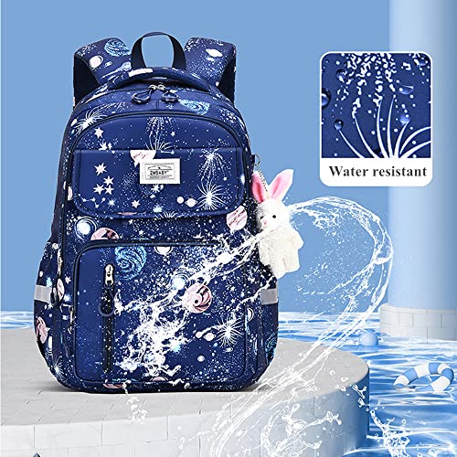 Cute Girls Backpack, Bunny School Backpack for Teen Girls, Elementary Middle Bookbag Galaxy Outdoor Aesthetic Schoolbag, Grey