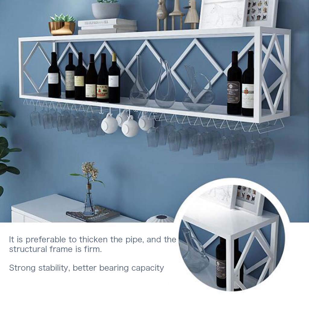 Wine Rack Bar Unit Floating Shelves Wall-Mounted Inverted Wine Glass Rack Multifunctional Iron Bottle Holder Simple Hanging Goblet Rack with Partitions