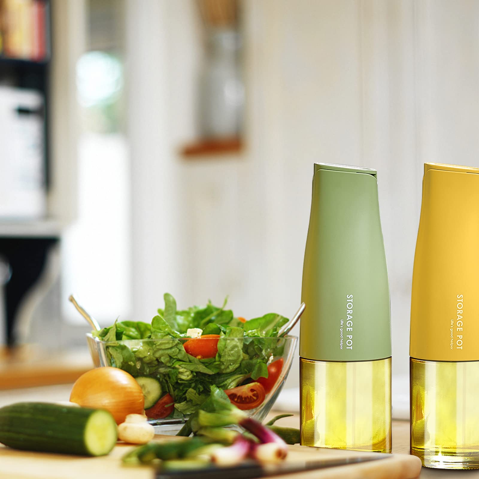RASIEYA 3 Pack Glass Olive Oil Dispenser Bottle for Kitchen, Auto Flip 17 OZ Oil and Vinegar Dispenser Set-Three Color