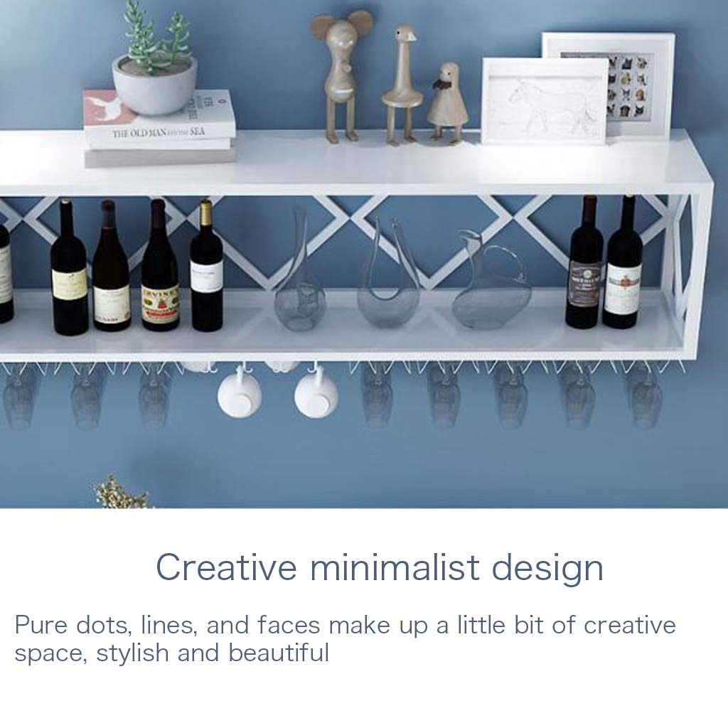 Wine Rack Bar Unit Floating Shelves Wall-Mounted Inverted Wine Glass Rack Multifunctional Iron Bottle Holder Simple Hanging Goblet Rack with Partitions