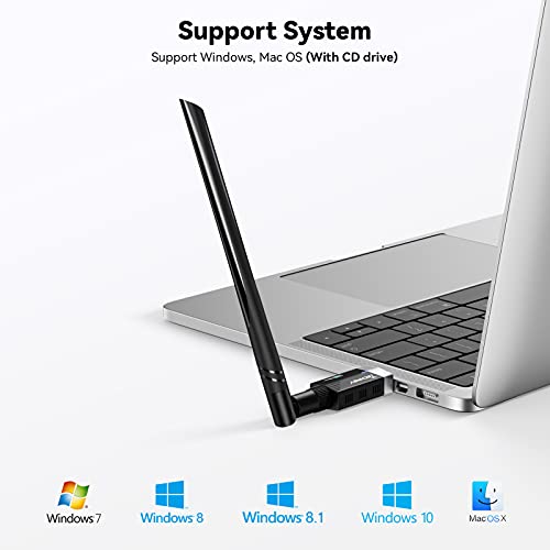 USB WiFi Adapter for PC, Techkey AC1300Mbps Dual Band Wireless Network Adapter, Network WiFi USB 3.0 for Desktop Laptop with 2.4GHz/ 5GHz High Gain 5dBi Antenna, Support Win10/8.1/8/7/XP…