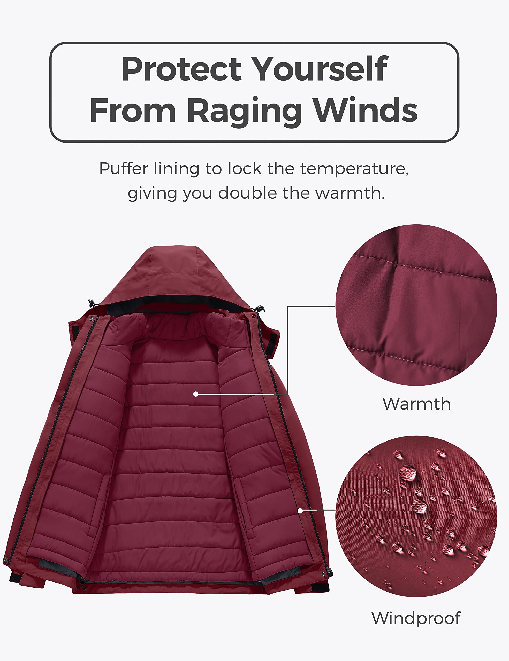 wantdo Women's Mountain Skiing Jacket Softshell Snowboarding Winter Coat Windbreaker Wine Red M