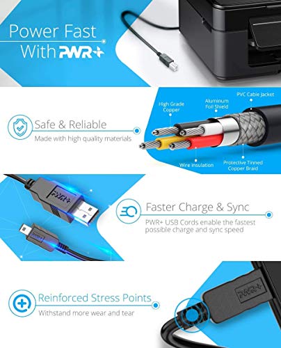 6Ft Long USB-Printer-Cable 2.0 for HP OfficeJet Laserjet Envy; Canon Pixma; Epson Workforce Stylus Expression Home; Brother; Silhouette Cameo; Dell Scanner Fax High Speed Cord 2.0