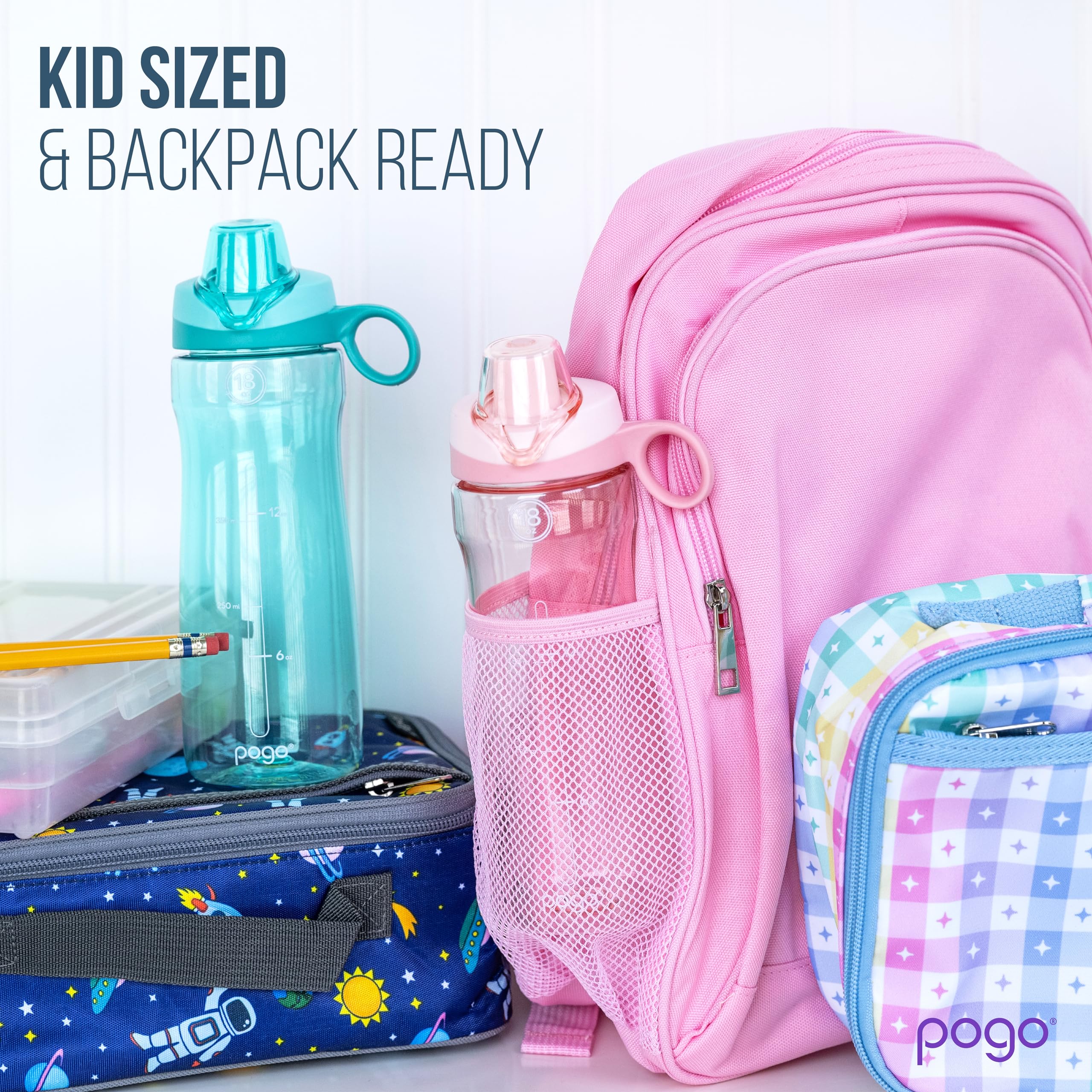 Pogo BPA-Free Plastic Water Bottle with Soft Straw Lid, 18oz. (Blue)