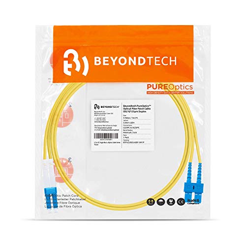 BEYONDTECH LC to SC Single Mode Fiber Patch Cord (Insensitive) - Duplex - 5M - UPC/UPC - 9/125um OS2 100G PureOptics Cable Series