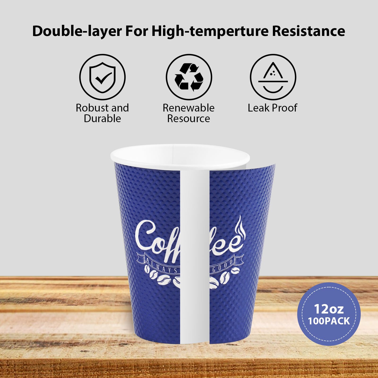 100 Pack 12 oz Disposable Coffee Cups, Insulated Ripple Double-Walled Paper Coffee Cups with Lids for Party Wedding, Cold/Hot Drinking Cups for To Go Hot Cups for Coffee, Tea, Hot Chocolate (Orange)