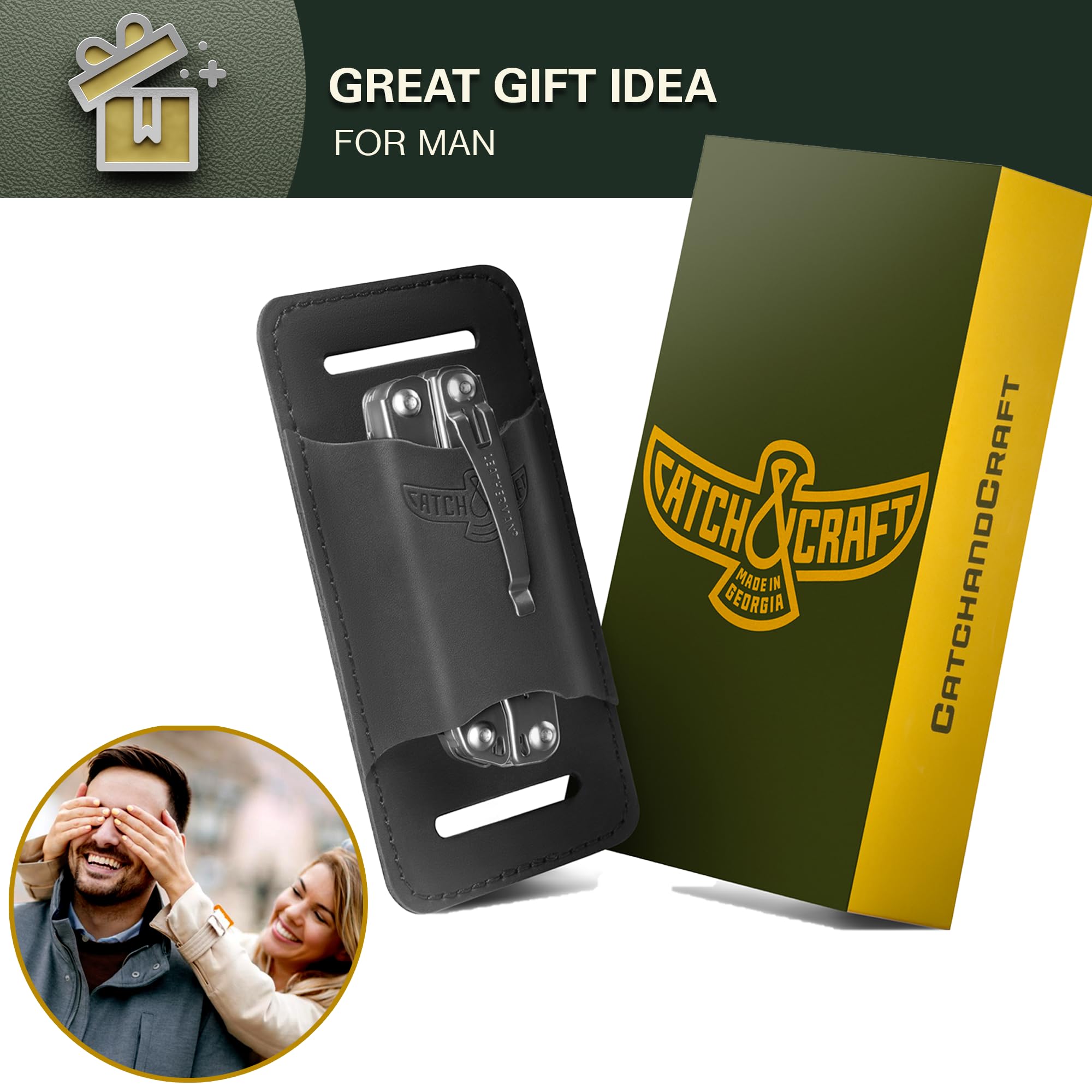 CatchandCraft Multitool Sheath for Belt - Leatherman Sheath - Horizontal Carry Leather Multitool Holster - EDC Pocket Organizer for Work and Daily Use - ππππ π’π§ πππππππ