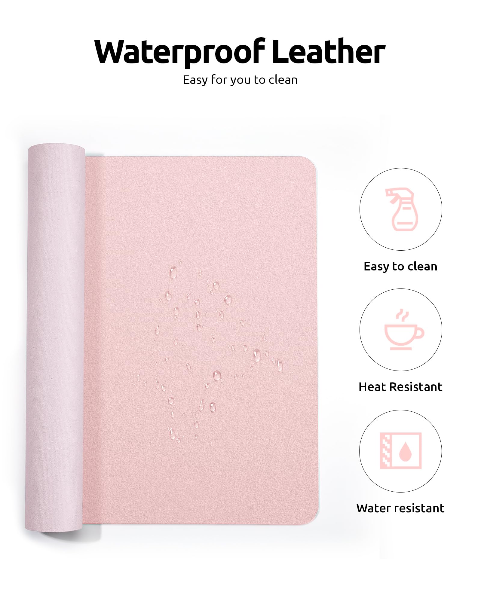 YSAGi Leather Desk Protector, Office Mat, Large Mouse Mat, Non-Slip PU Leather Blotter, Laptop Pad, Waterproof Writing Pad for Office and Home (Light Pink, 23.6" x 13.8")