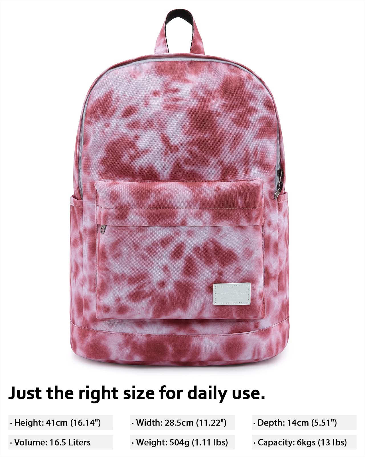 HotStyle Casual Daypack Backpack for Tween & Teen Girls, Multipurpose Middle School Bag Bookbag, Dome Top, Tie Dye, Red