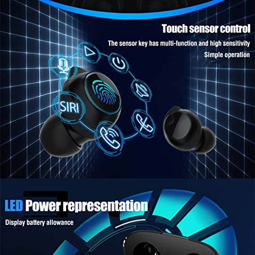 Wireless Earbuds 5.3 Bluetooth Premium Fidelity Sound Quality Digital LED Display Charging Case,IPX7 Waterproof Built-in Mic Sport Earbuds, Smart Earbuds for All Smart Devices Voice Assistant Black