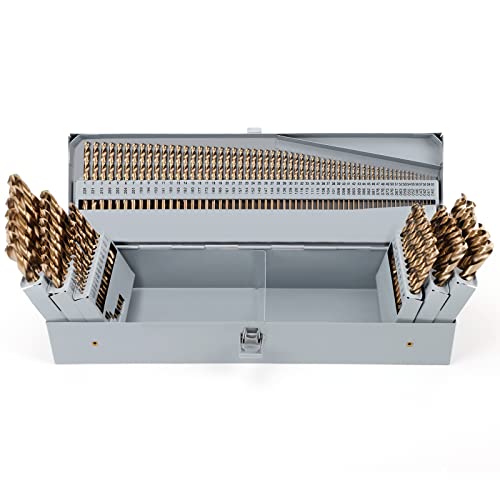 COMOWARE Cobalt Drill Bit Set, 115Pcs M35 High Speed Steel Twist Jobber Length for Hardened Metal, Stainless Steel, Cast Iron and Wood Plastic, 1/16"-1/2", with Metal Indexed Storage Case