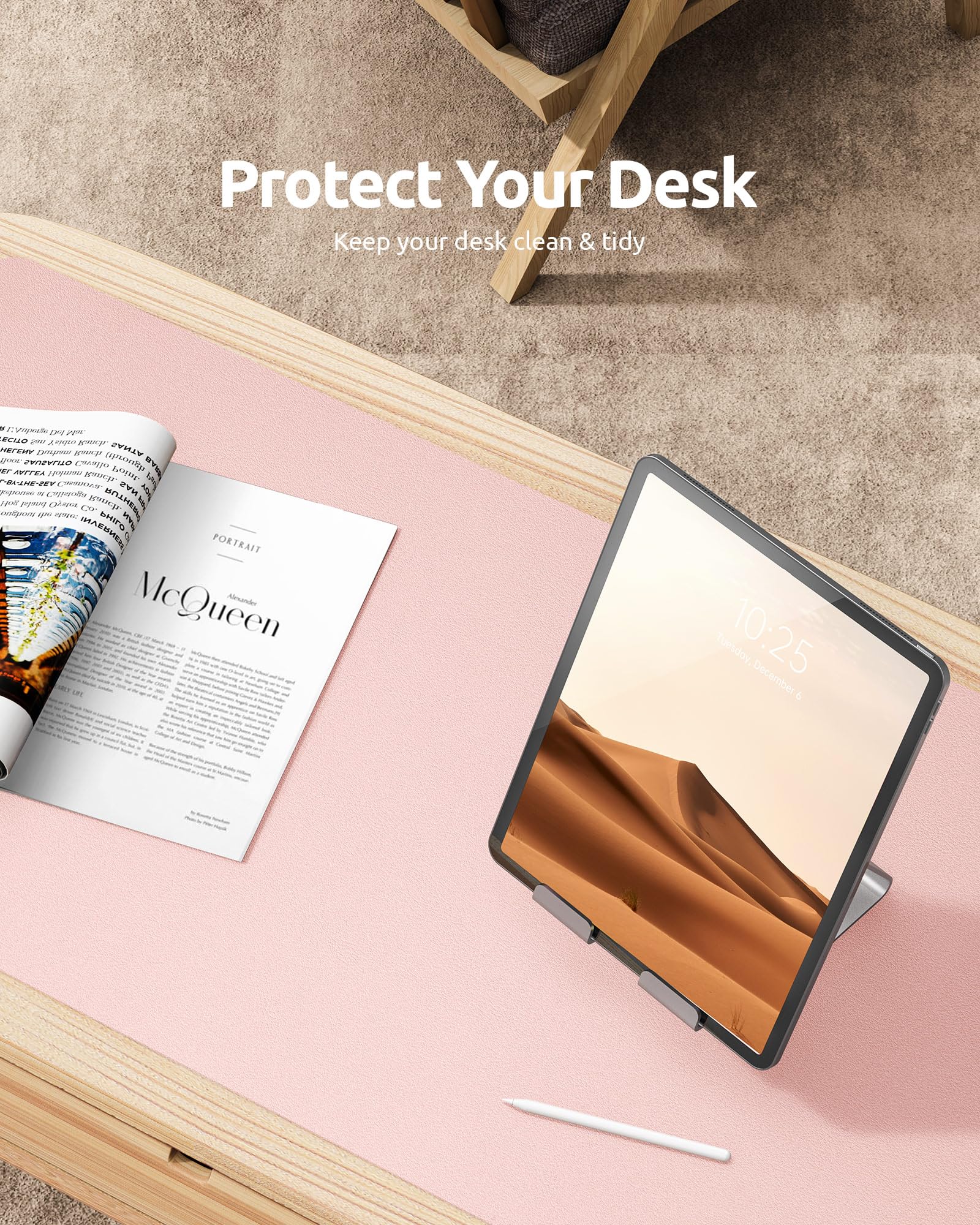 YSAGi Leather Desk Protector, Office Mat, Large Mouse Mat, Non-Slip PU Leather Blotter, Laptop Pad, Waterproof Writing Pad for Office and Home (Light Pink, 23.6" x 13.8")