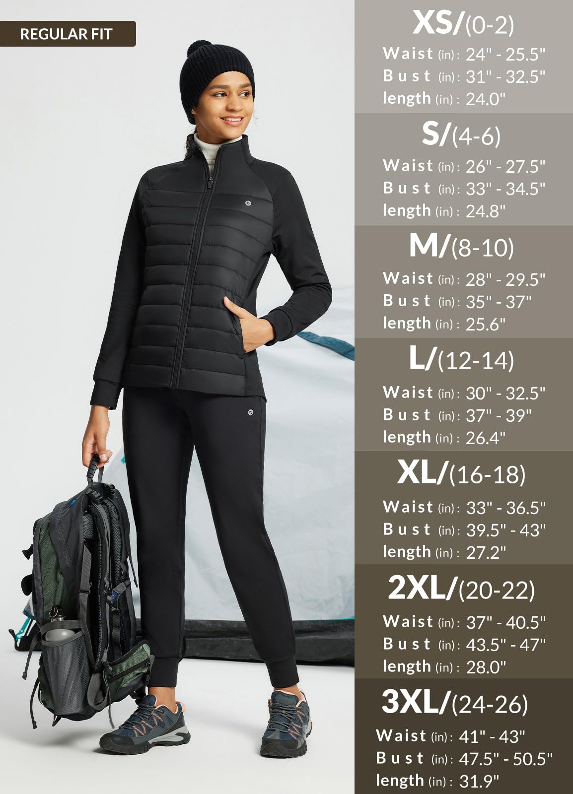 BALEAF Women's Running Winter Jacket Water Resistant Windproof Lightweight Puffer Coat Fall Cold Weather Hiking Golf Casual with Zip Pockets Black M