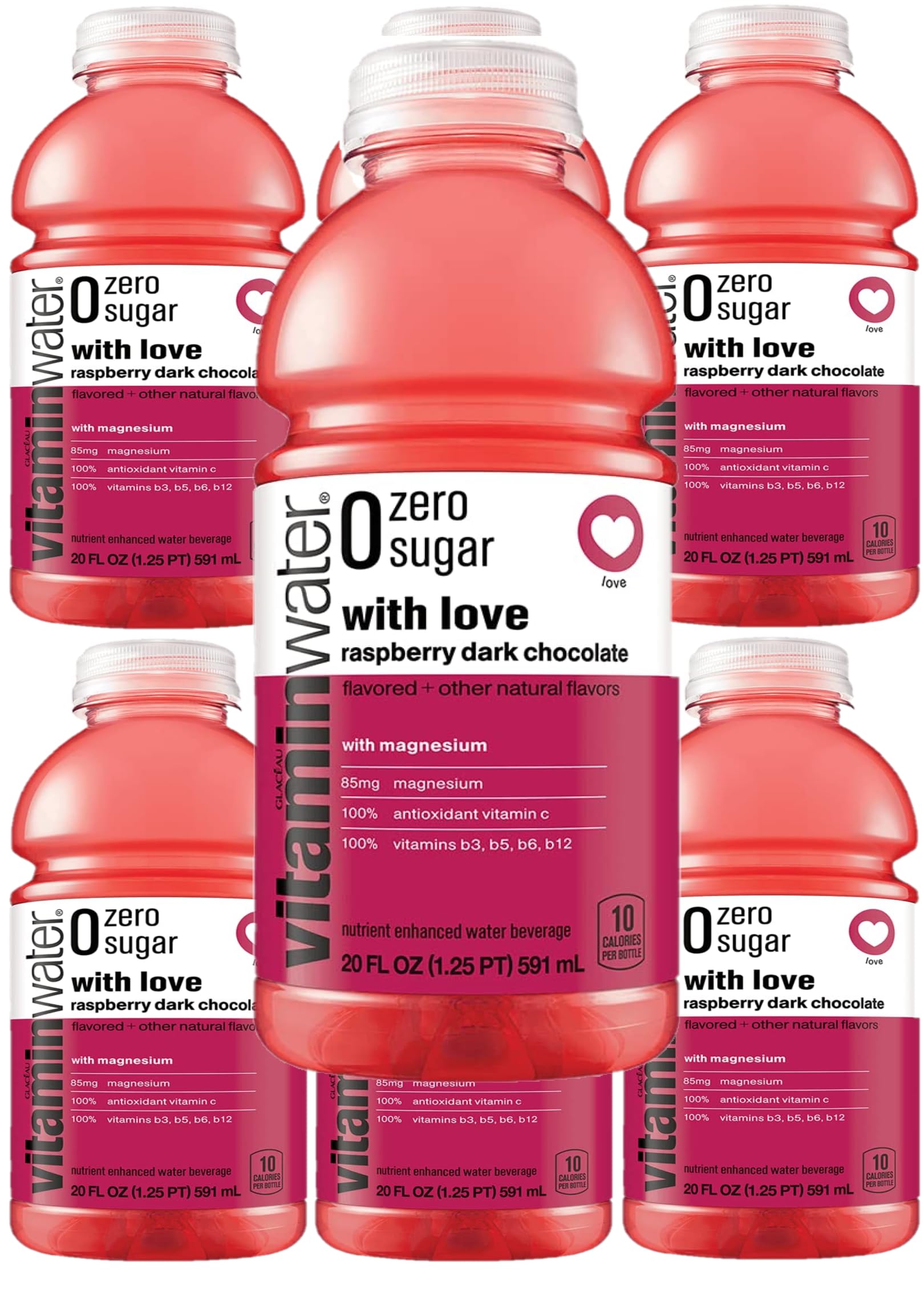 Vitamin Water With Love, Raspberry Dark Chocolate, (Pack of 6) with Bay Area Marketplace Napkins
