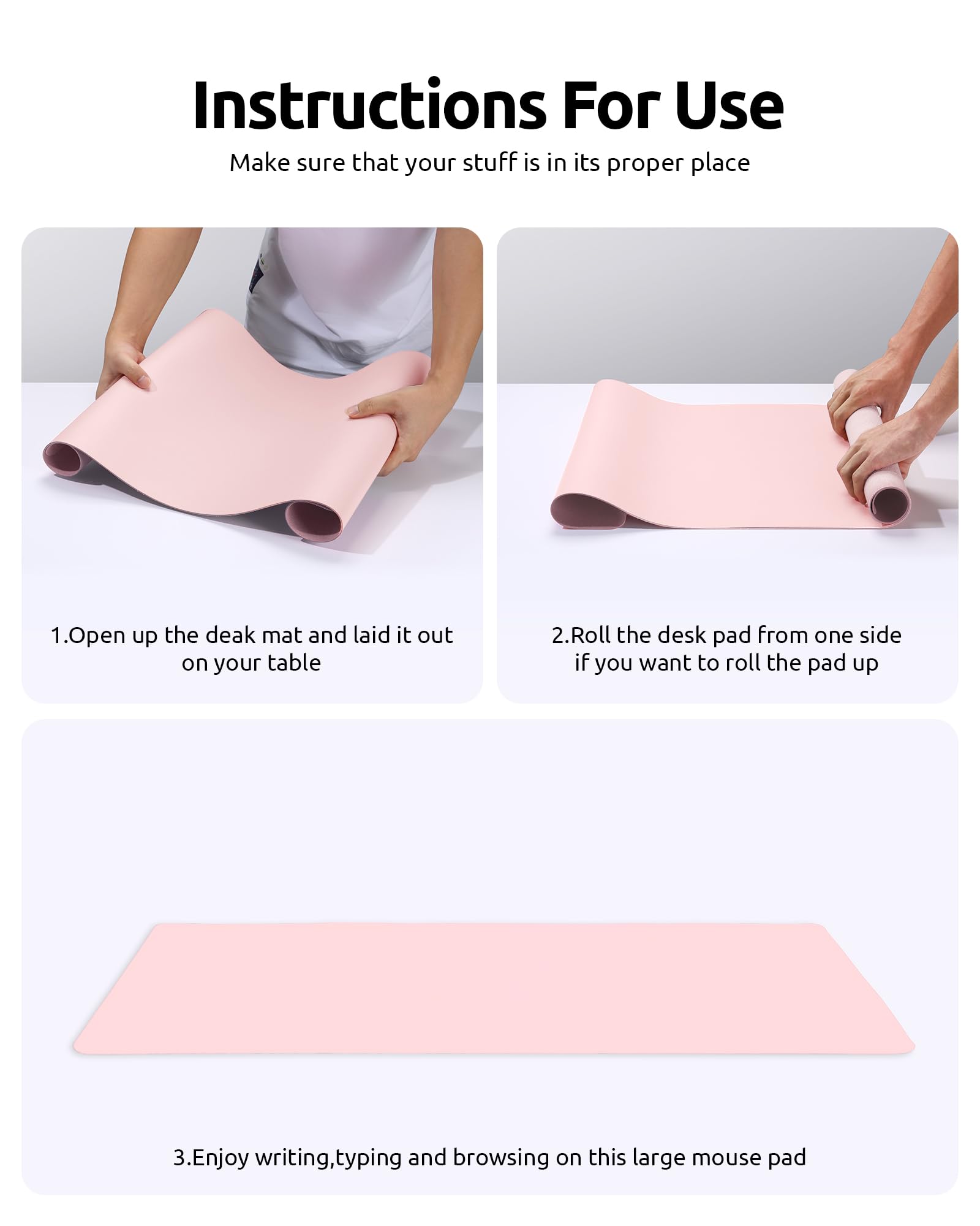 YSAGi Leather Desk Protector, Office Mat, Large Mouse Mat, Non-Slip PU Leather Blotter, Laptop Pad, Waterproof Writing Pad for Office and Home (Light Pink, 23.6" x 13.8")