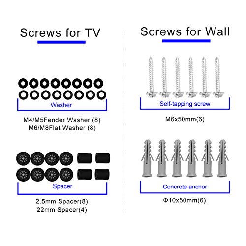 Suptek Universal TV Mounting Hardware Kit Set Includes TV Screws and Anchors M4 M5 M6 M8 TV Screws and Spacer Fit Most TVs up to 80 inch